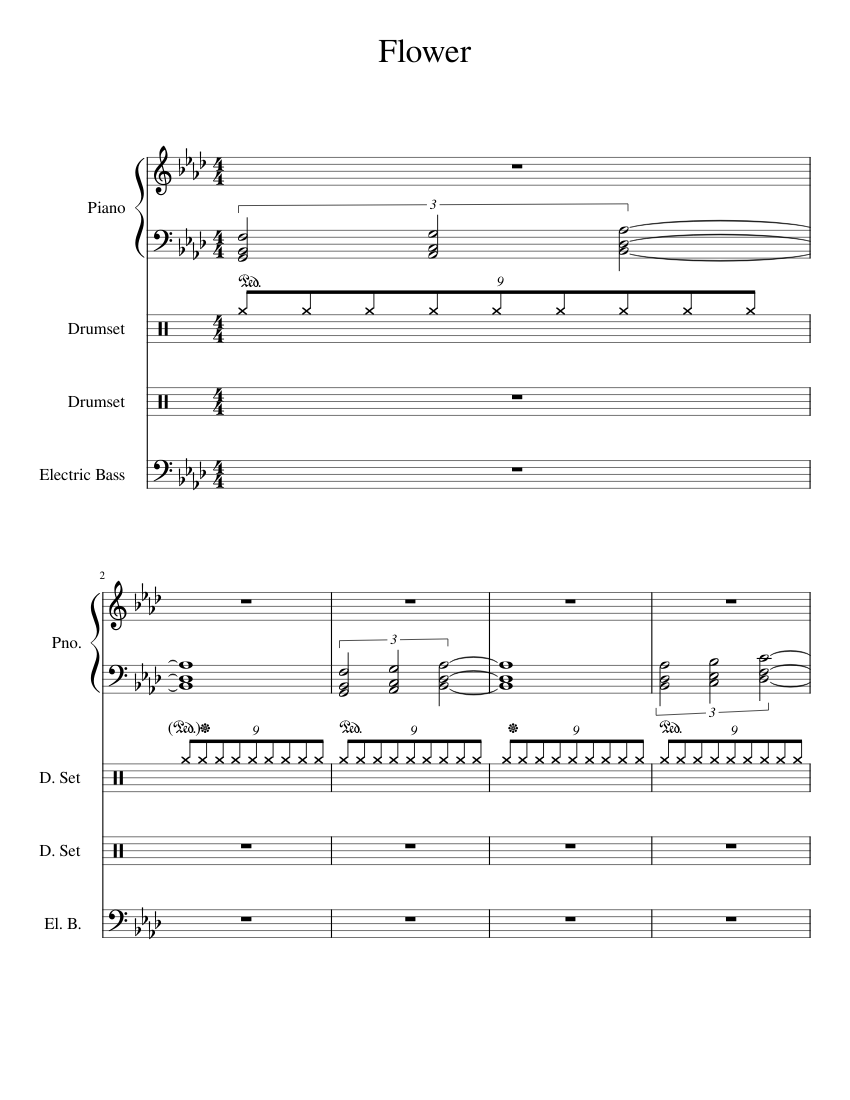 Flower Sheet music for Piano, Bass guitar, Drum group (Percussion ...