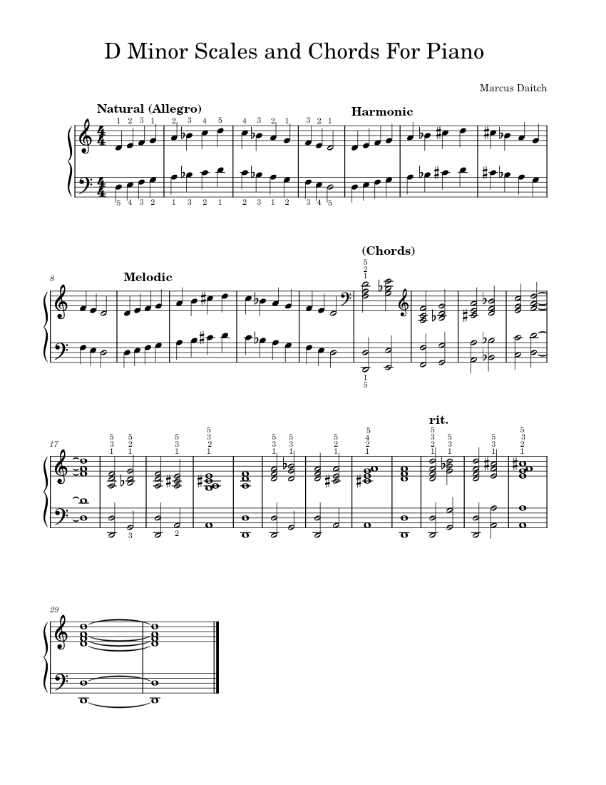 D Minor Scales and Chords For Piano Sheet Music for Piano (Solo) easy ...