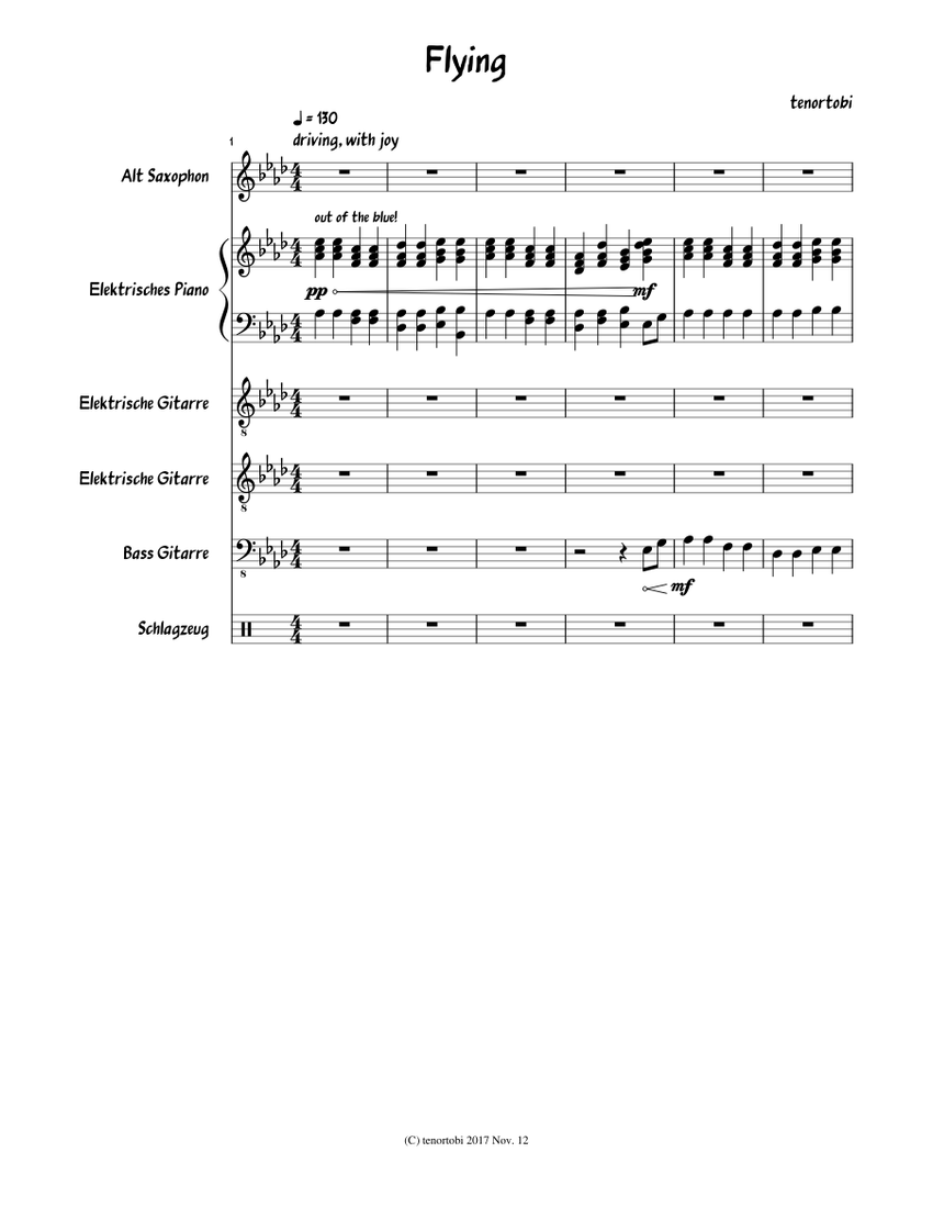 Flying Sheet music for Piano, Saxophone alto, Guitar, Bass guitar ...