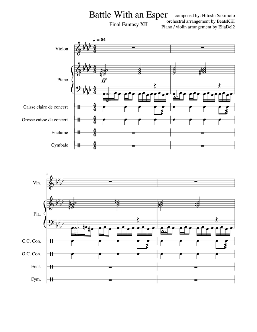 Battle With an Esper – Hitoshi Sakimoto Sheet music for Piano, Snare ...