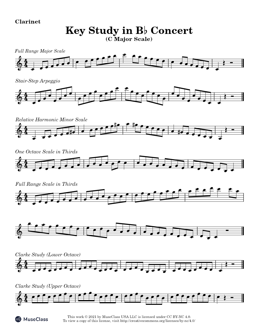 Key Study in C Major for Clarinet Sheet Music for Clarinet in b-flat ...
