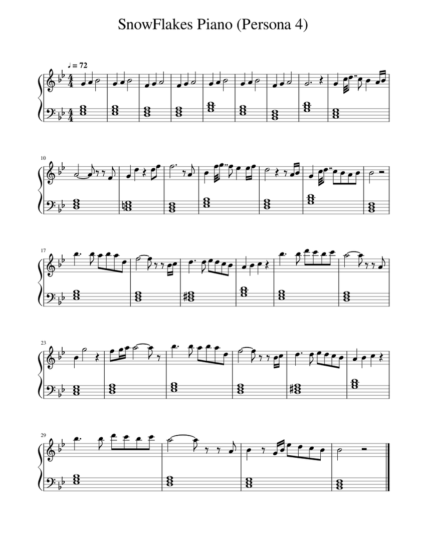 SnowFlakes Piano Persona 4 Sheet Music for Piano (Solo) Easy ...