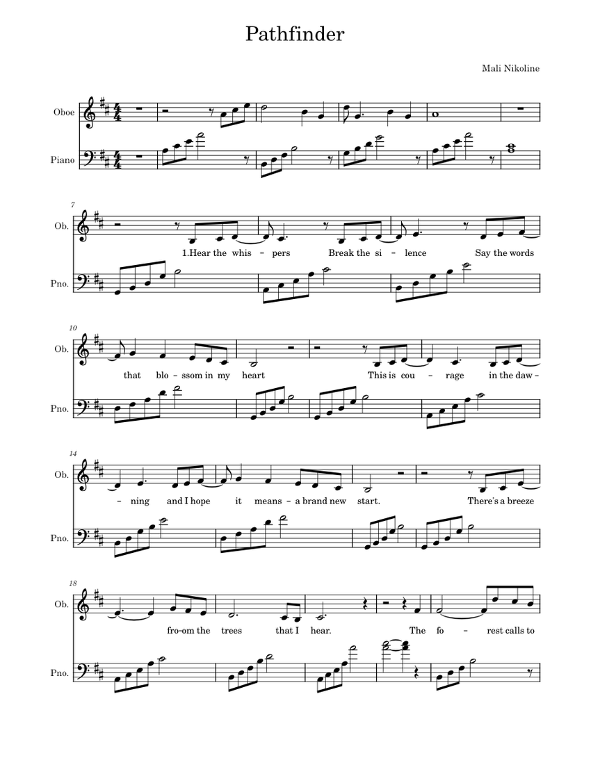 Pathfinder Sheet Music for Piano, Oboe (Solo) | MuseScore.com