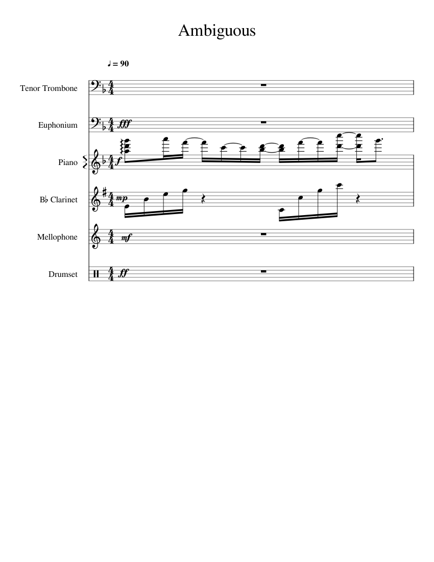 Ambiguous Sheet Music for Piano, Euphonium, Mellophone, Trombone tenor ...
