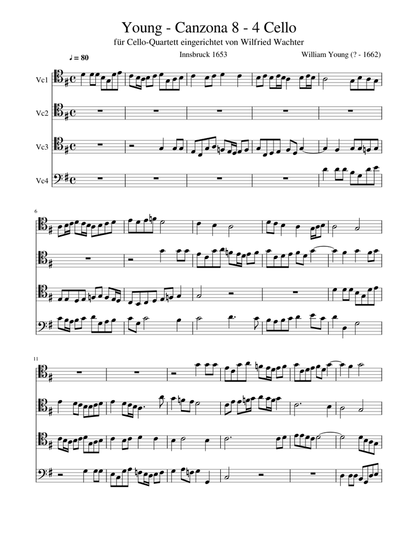 Young - Canzona 8 - 4 Cello Sheet music for Cello (Mixed Quartet ...