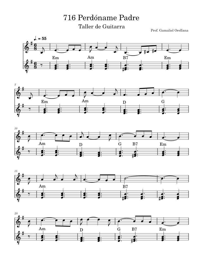 Perdóname Padre Sheet Music for Oboe, Guitar (Piano-Voice-Guitar ...