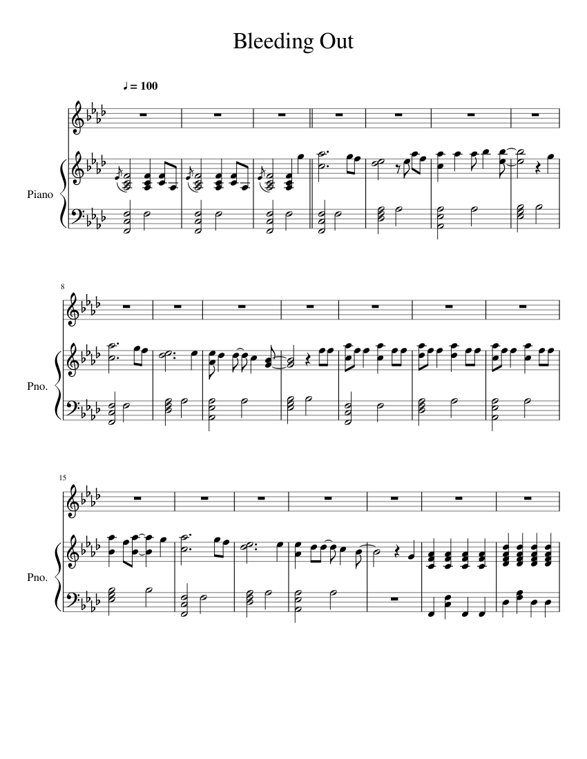 Bleeding Out Piano Only 100 BPM Sheet music for Piano, Oboe (Solo ...