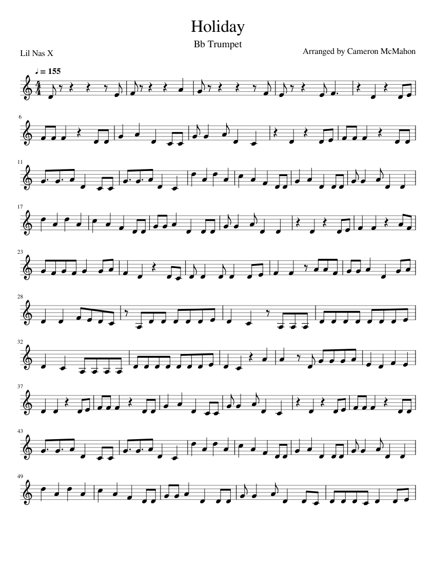 Holiday by Lil Nas X Bb Trumpet Sheet music for Trumpet in b-flat (Solo ...