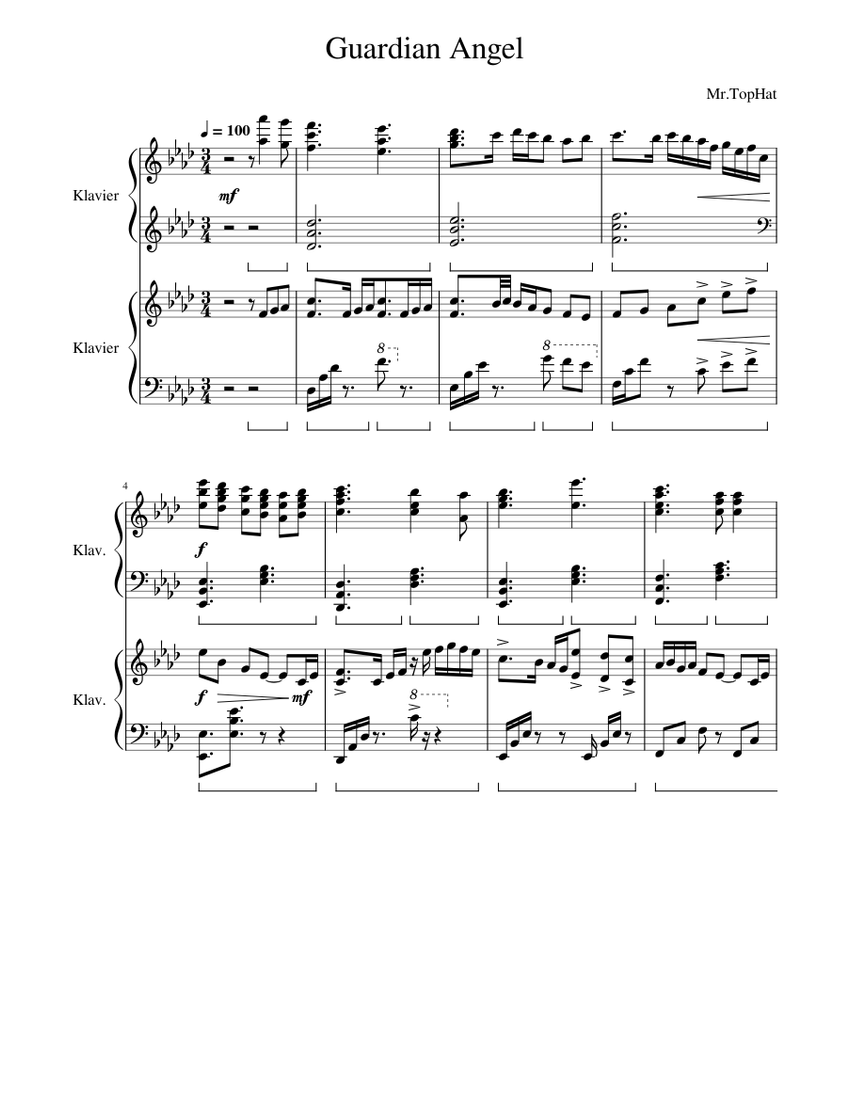 Guardian Angel (original composition) Sheet Music for Piano (Piano Duo ...