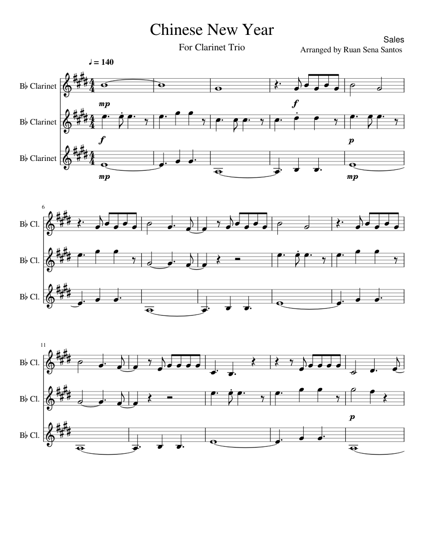 Chinese New Year - Sales Sheet Music for Clarinet in b-flat (Mixed Trio ...