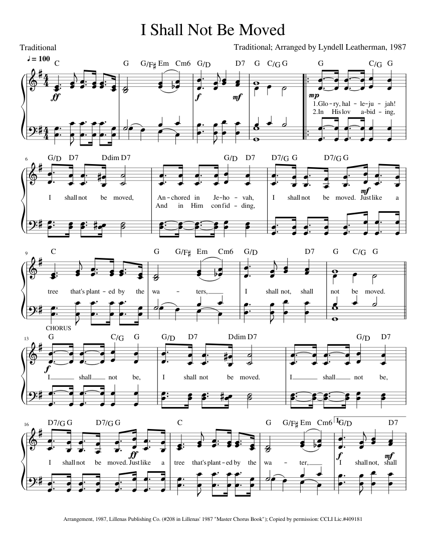 I Shall Not Be Moved Sheet Music with Chords for Piano (Solo) easy ...