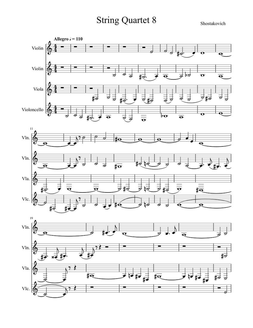 Shostakovich_String_Quartet_8 Sheet music for Violin, Viola (Mixed Trio) | Musescore.com