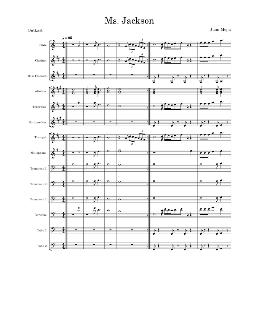 Ms. Jackson – OutKast Sheet Music for Trombone, Tuba, Flute, Clarinet ...