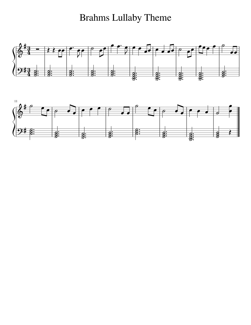 Brahms Lullaby Theme Sheet Music for Piano (Solo) easy | MuseScore.com