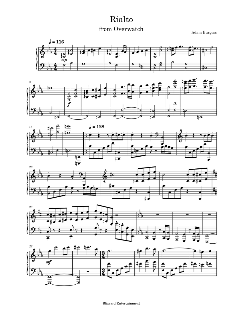 Overwatch Rialto theme - arranged for piano Sheet music for Piano (Solo) | Musescore.com