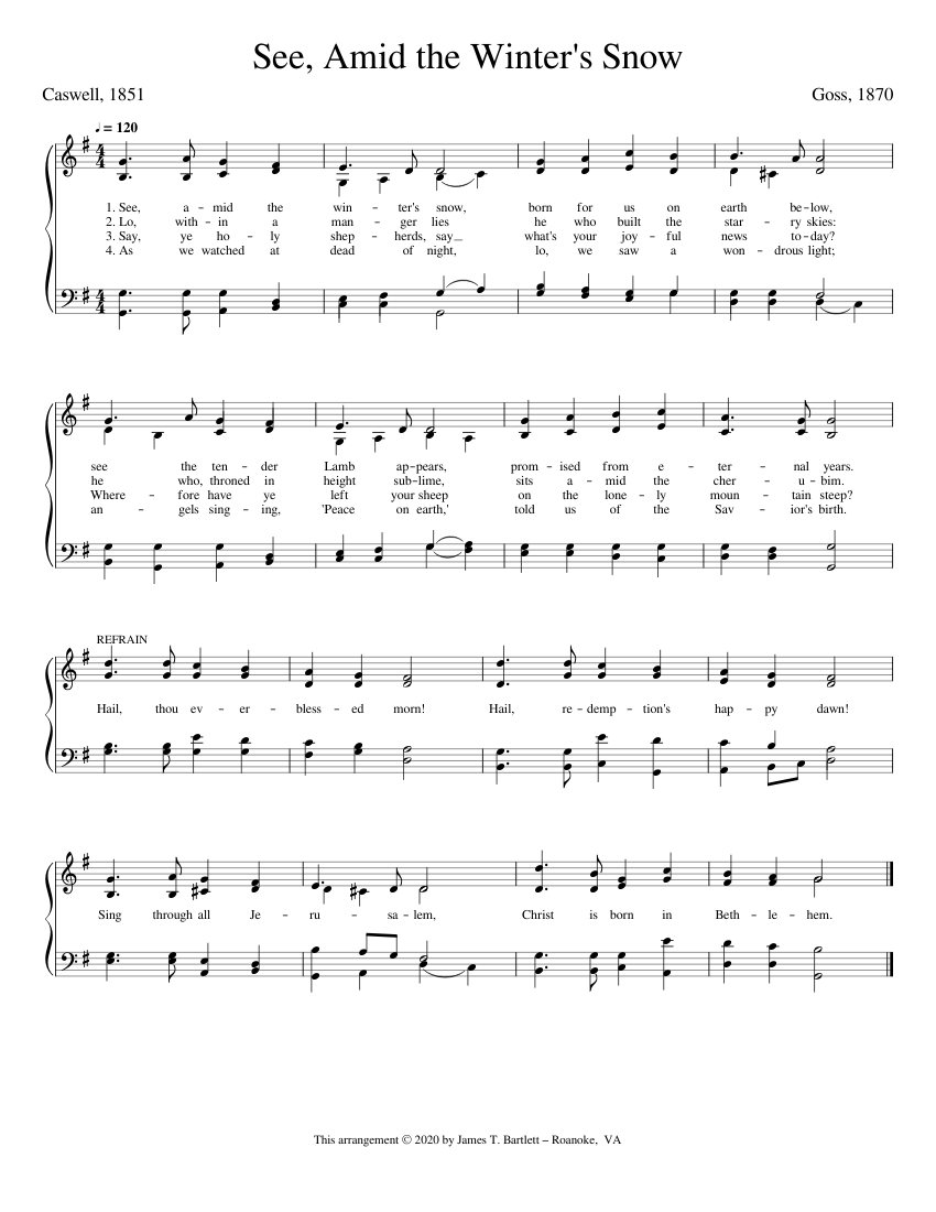 See, Amid the Winter's Snow Sheet Music for Piano (Solo) Easy ...