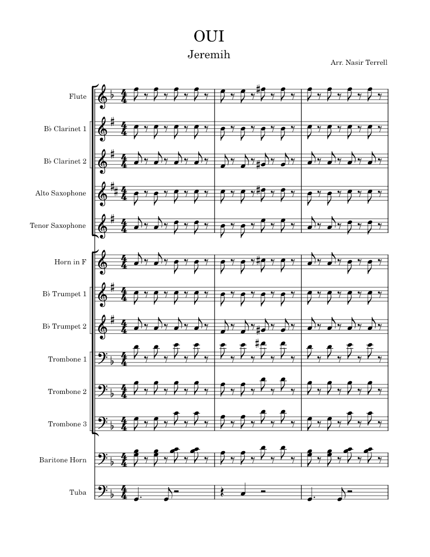 Oui – Jeremih Jeremih-OUI Sheet Music for Trombone, Tuba, Flute ...