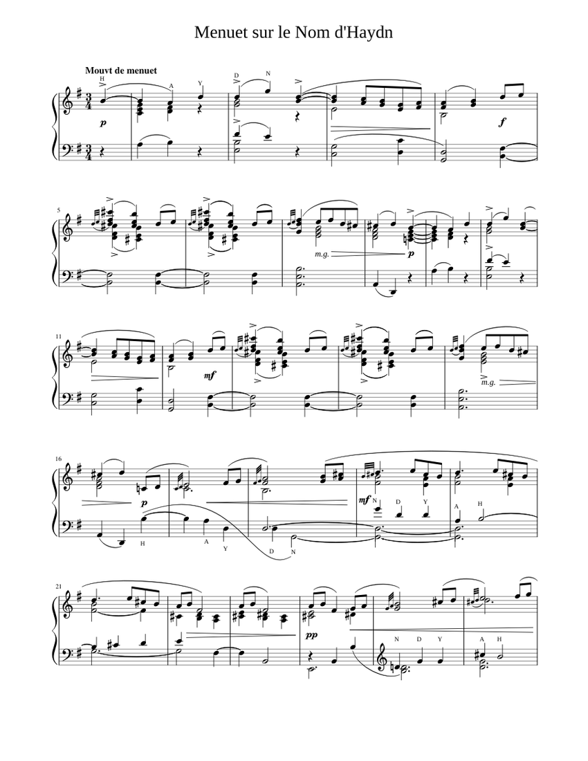 Menuet sur le Nom d'Haydn Sheet Music for Piano (Solo) | MuseScore.com