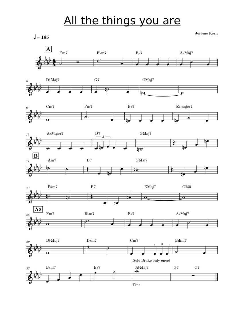 All the things you are – Jerome Kern All the things you are Sheet music ...