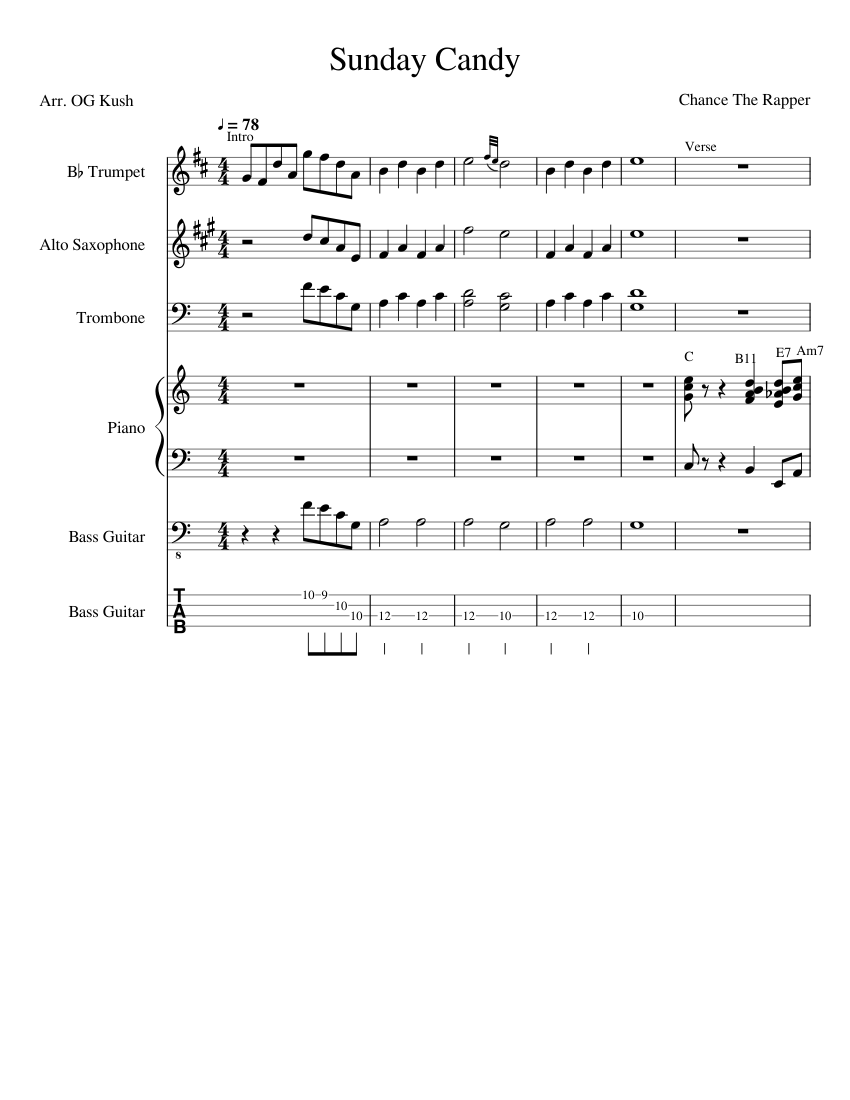 Sunday Candy - Chance The Rapper Sheet Music and Tab for Piano ...