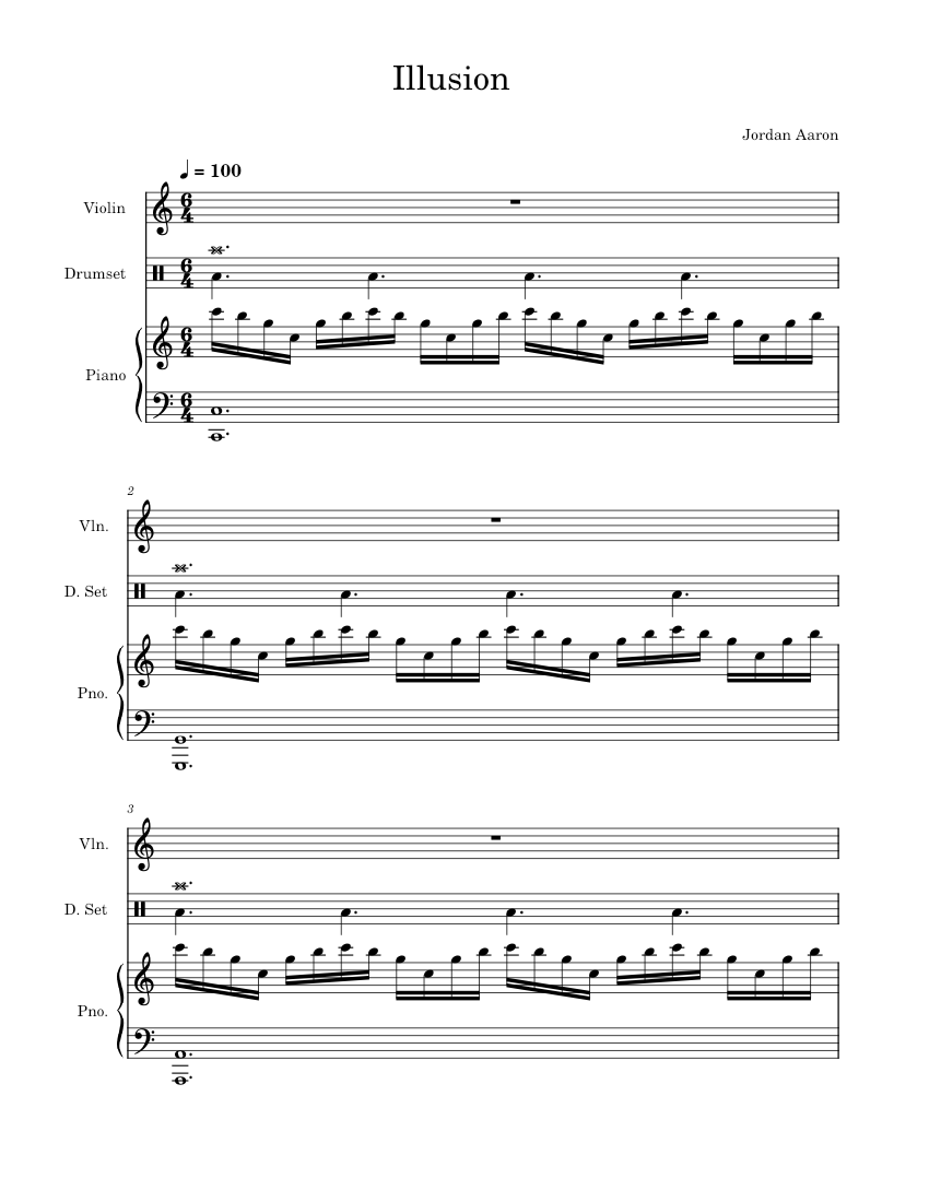 Illusion Sheet music for Piano, Violin, Drum group (Mixed Trio ...