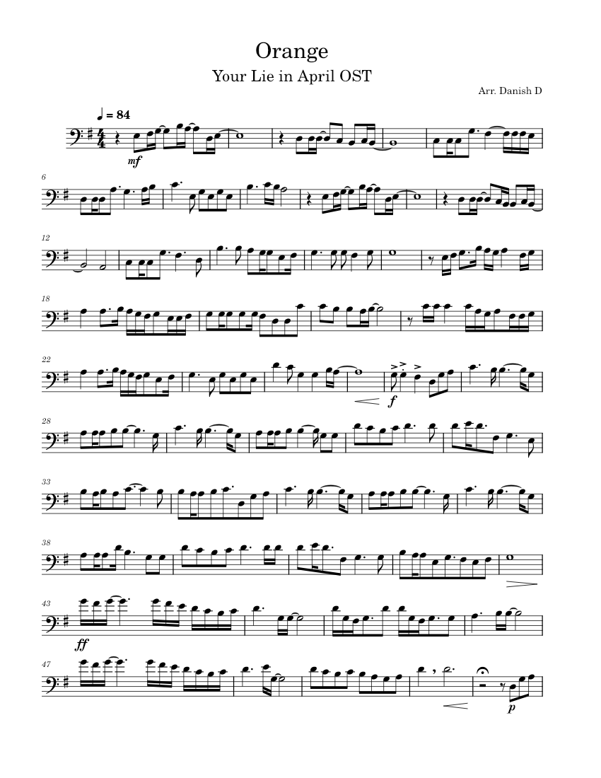 Orange – 7!! Sheet Music for Cello (Solo) | MuseScore.com