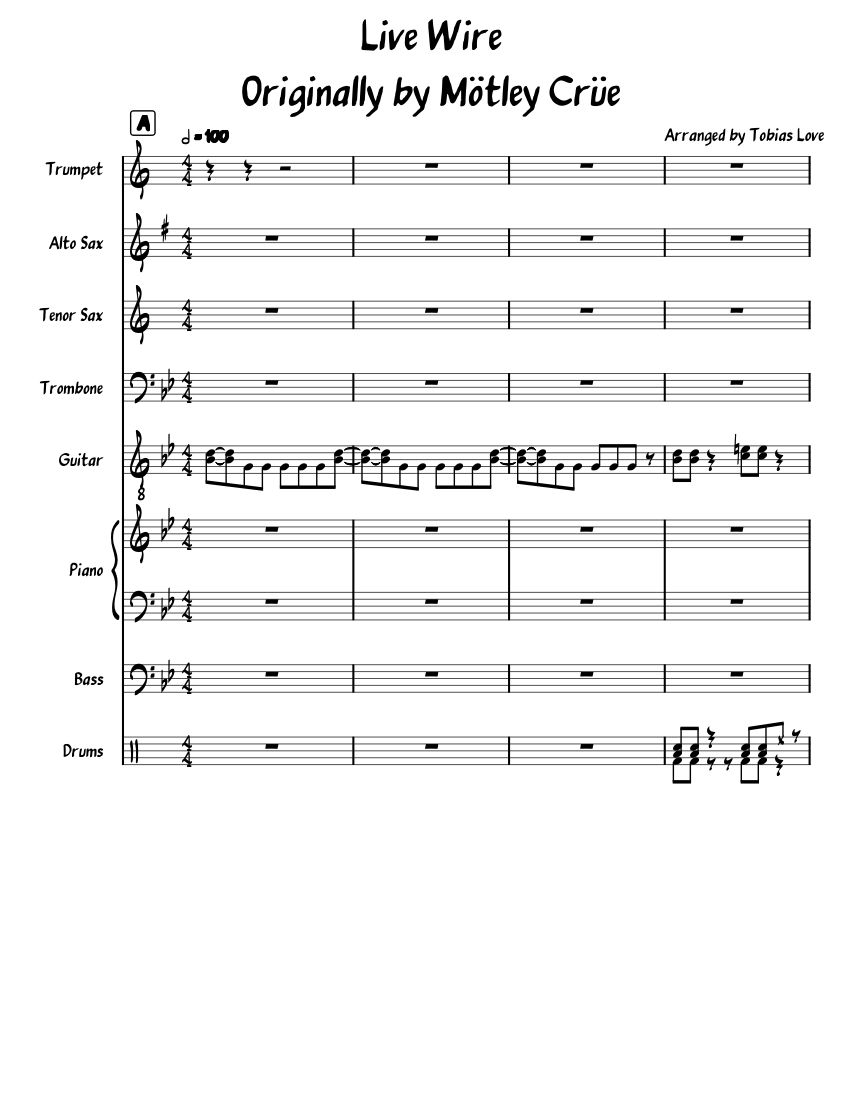 Live Wire by Mötley Crüe Sheet Music for Piano, Trombone, Saxophone ...