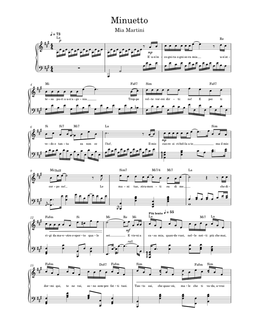 Minuetto – Mia Martini Sheet music for Piano (Solo) | Musescore.com