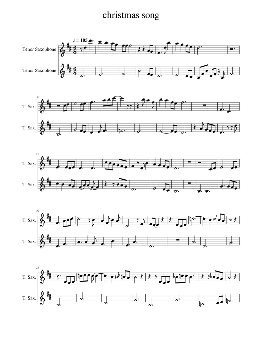 Christmas Song - Sax Duet Sheet music for Saxophone tenor (Woodwind ...