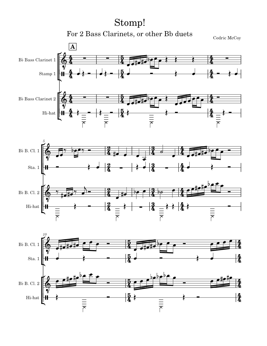 Stomp! Sheet music for Clarinet bass, Hi-hat, Stamp (Woodwind Duet ...