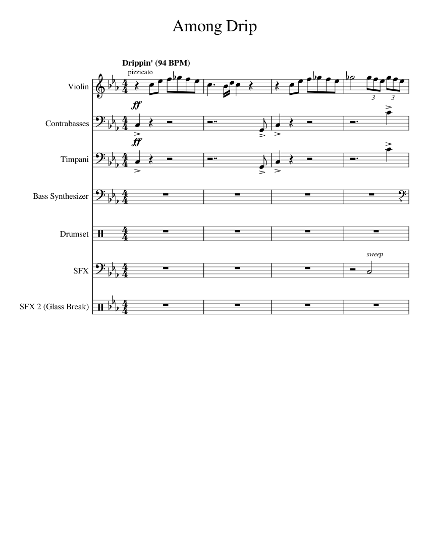 Among Drip (Among Us Drip) Sheet Music for Timpani, Violin, Bass guitar ...