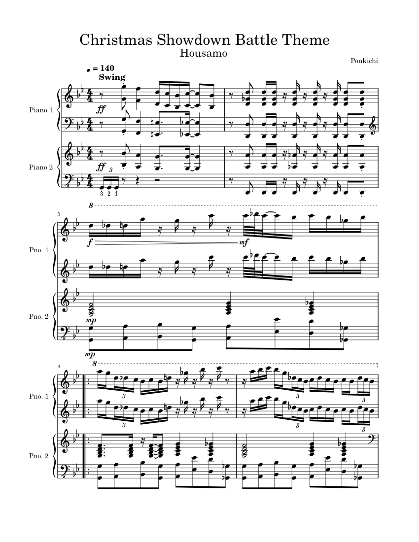 Christmas Showdown Battle Theme – ぽんきち Sheet music for Piano (Piano Duo ...