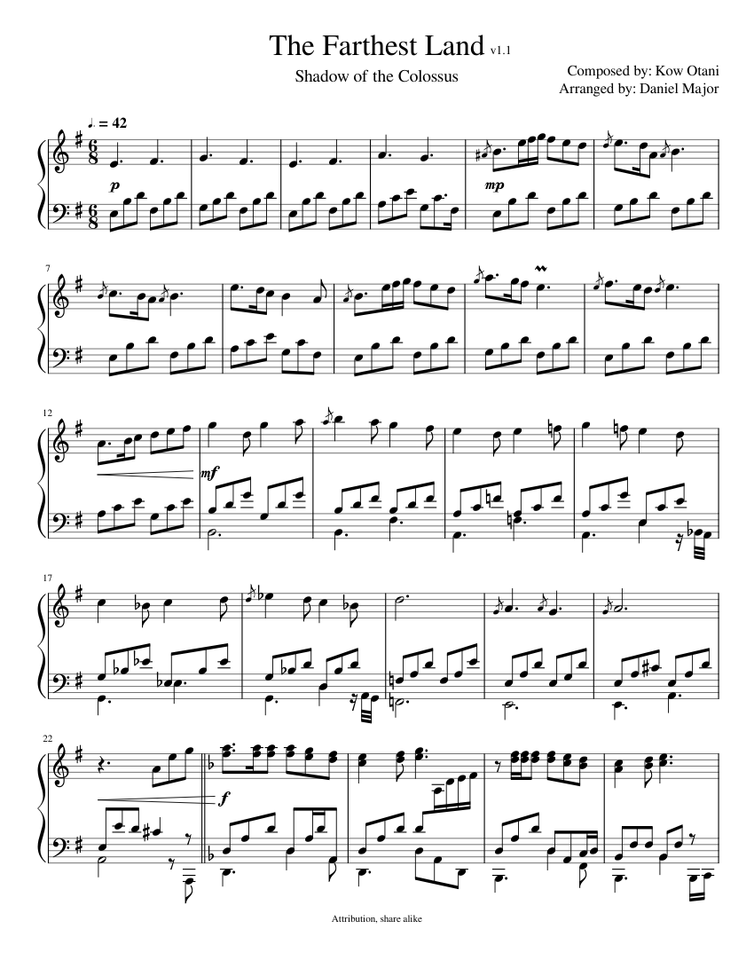 The Farthest Land - Shadow of the Colossus Sheet music for Piano (Solo ...
