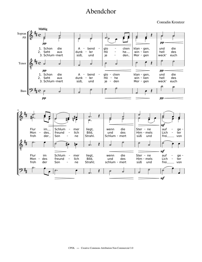 Schon die Abendglocken klangen - Conradin Kreutzer Sheet music for Bass ...
