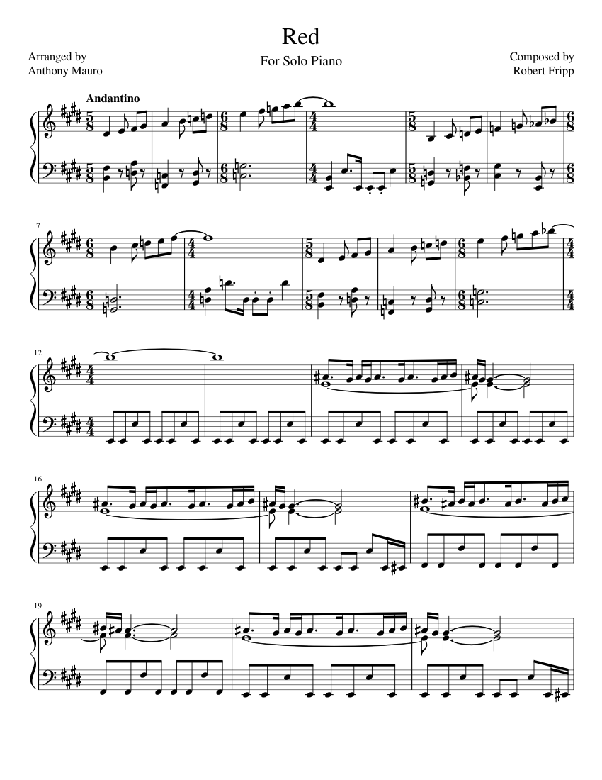 Red - King Crimson Sheet Music for Piano (Solo) | MuseScore.com