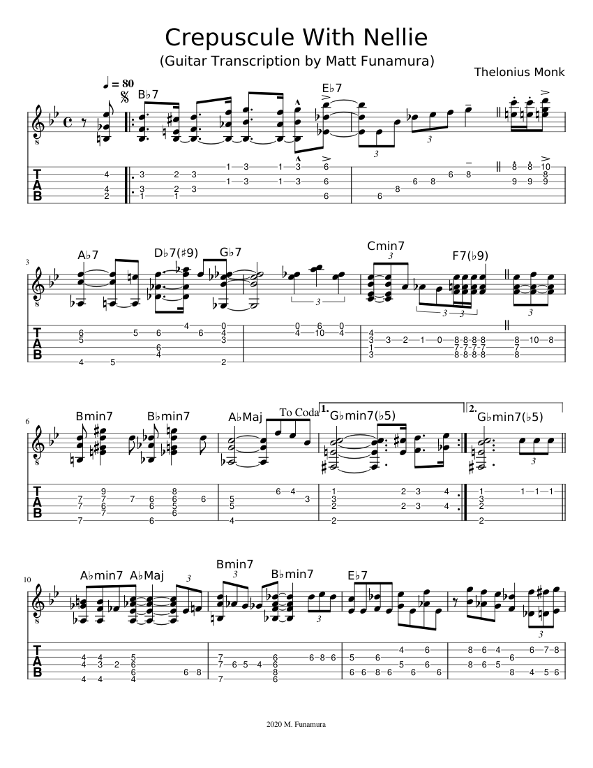 Crepuscle With Nellie – Theolonius Monk Sheet Music and Tab with Chords ...