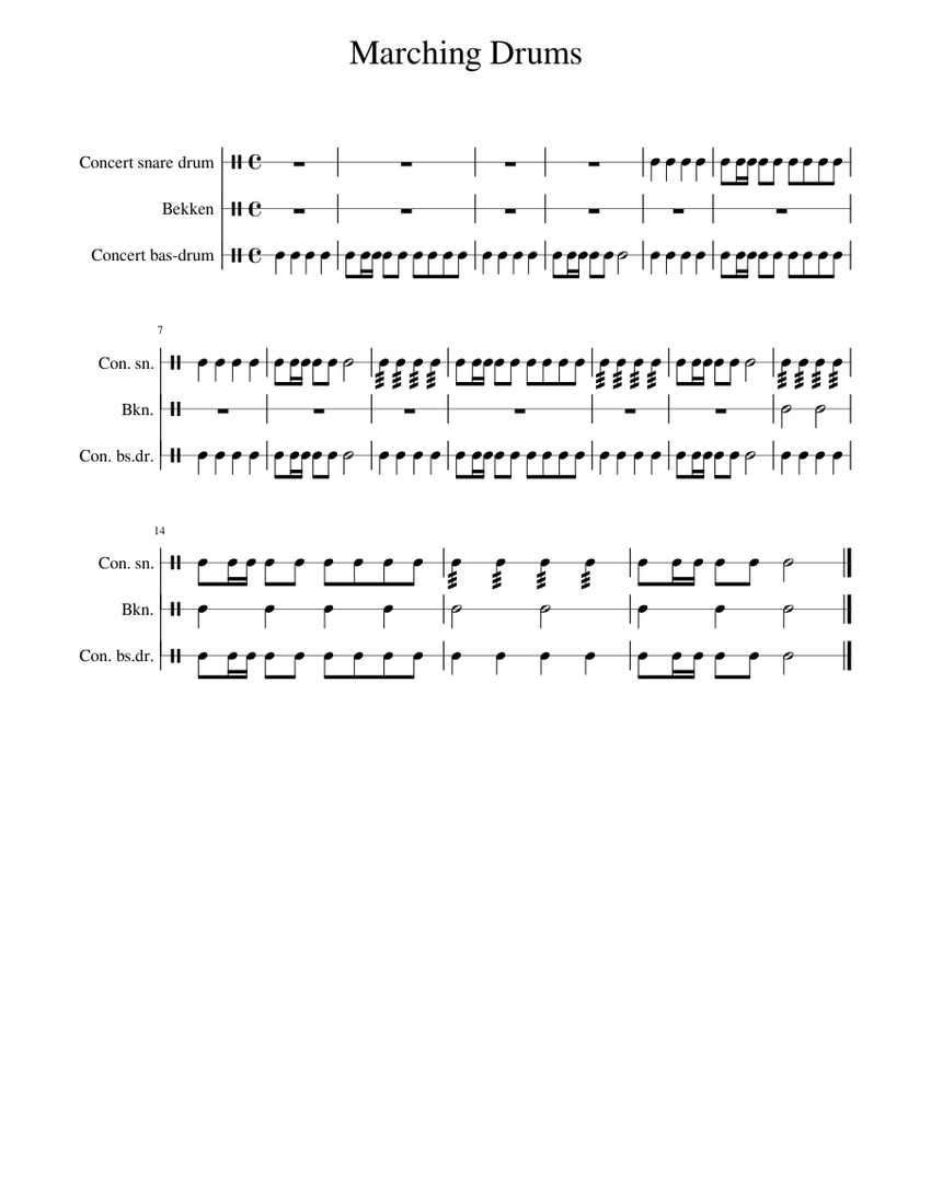 Marching Drums Sheet music for Snare drum, Crash, Bass drum (Mixed Trio ...
