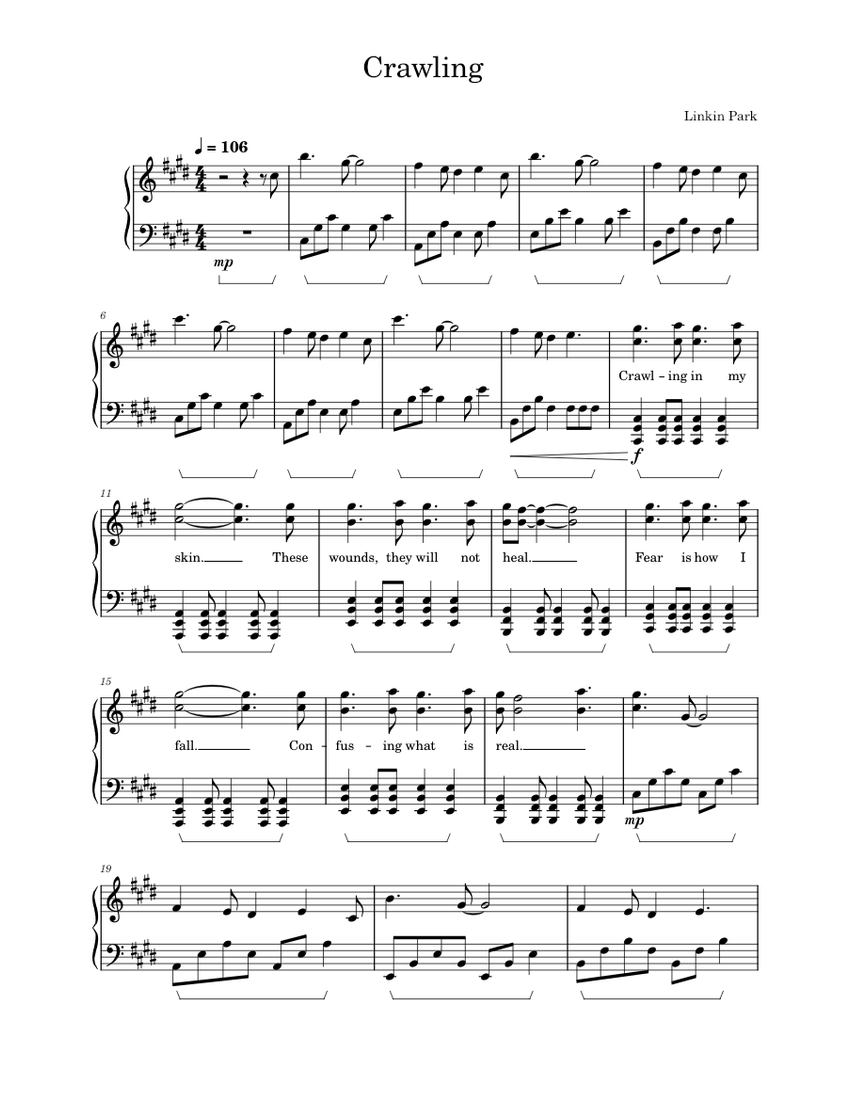 Crawling - Linkin Park Sheet Music for Piano (Solo) | MuseScore.com