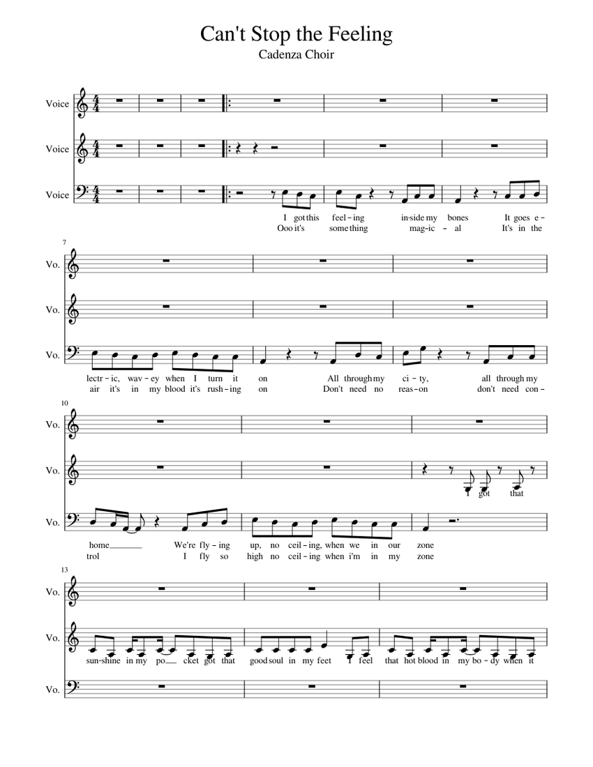 Can t stop the feeling SAB Sheet Music for Vocals (Choral) | MuseScore.com