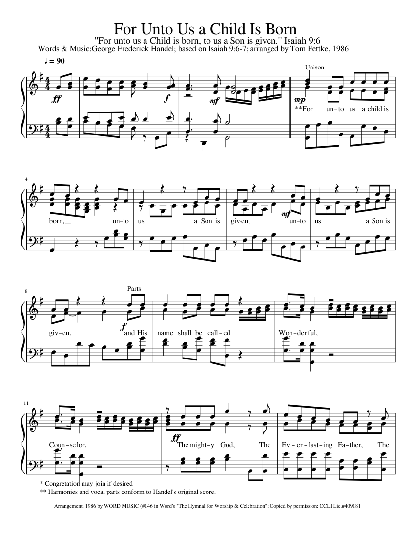 For Unto Us a Child Is Born Sheet Music for Piano (Solo) | MuseScore.com