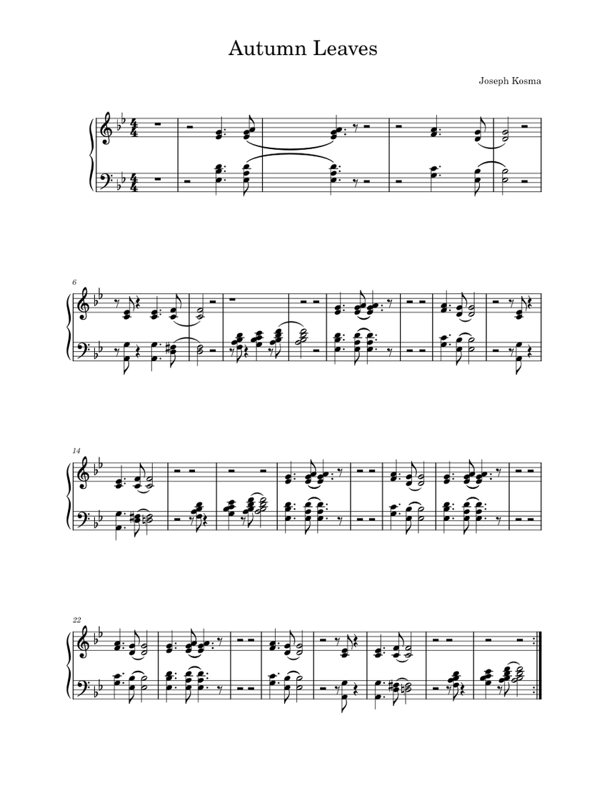 Autumn Leaves Sheet music for Piano (Solo) Easy | Musescore.com