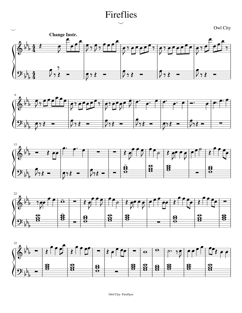Fireflies Sheet Music for Piano (Solo) Easy | MuseScore.com