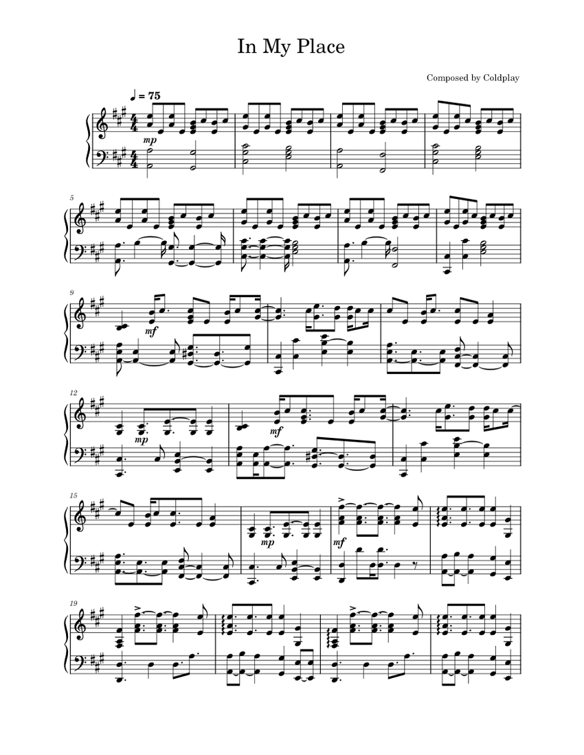 In My Place – Coldplay Sheet Music for Piano (Solo) | MuseScore.com