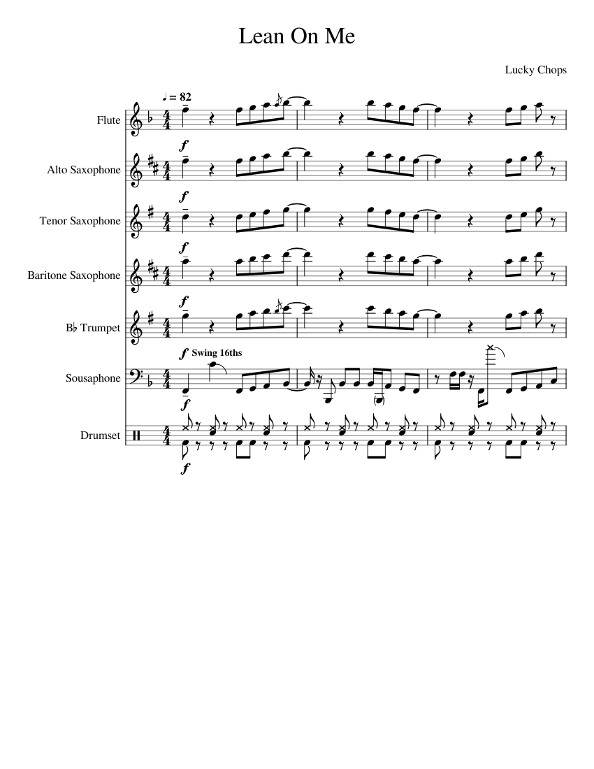 Lean On Me Sheet Music for Flute, Saxophone alto, Saxophone tenor ...