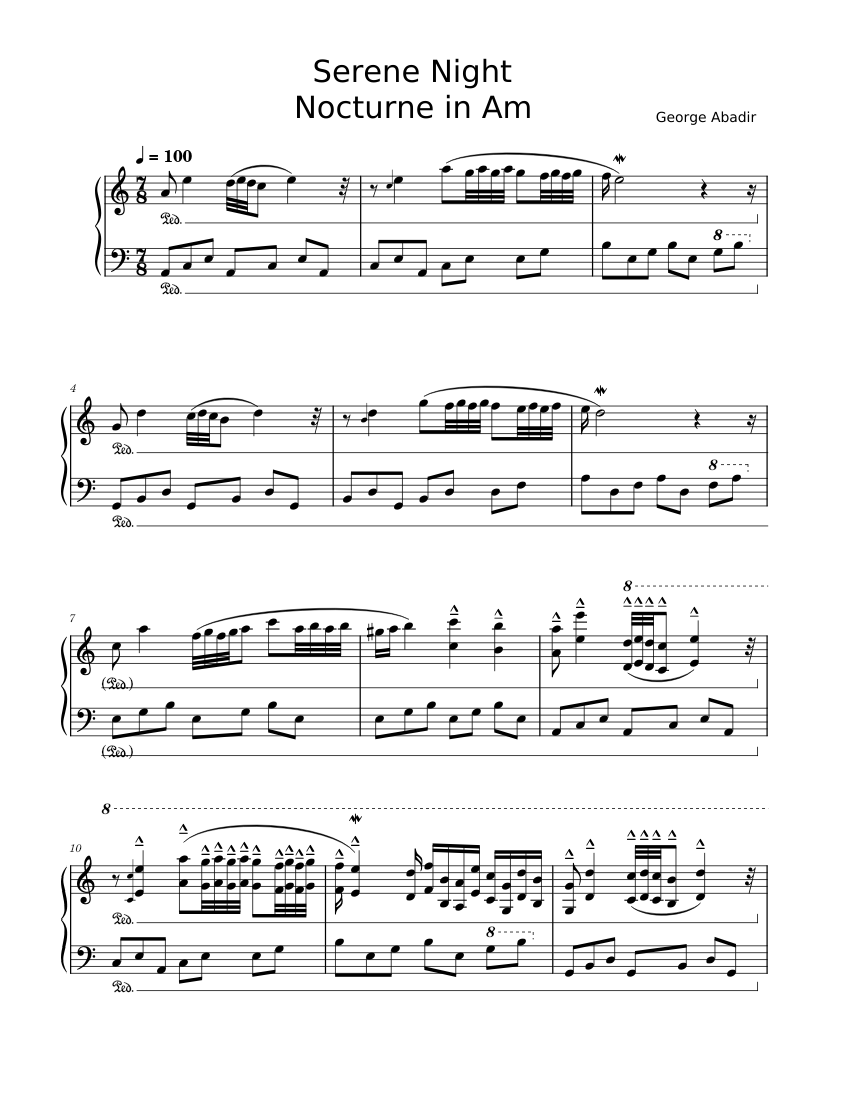 Serene Night, Nocturne in A minor - George Abadir Sheet music for Piano ...