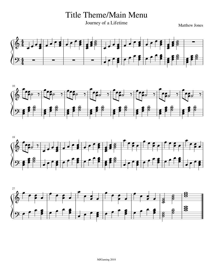 Title Theme/Main Menu Sheet Music for Piano (Solo) Easy | MuseScore.com