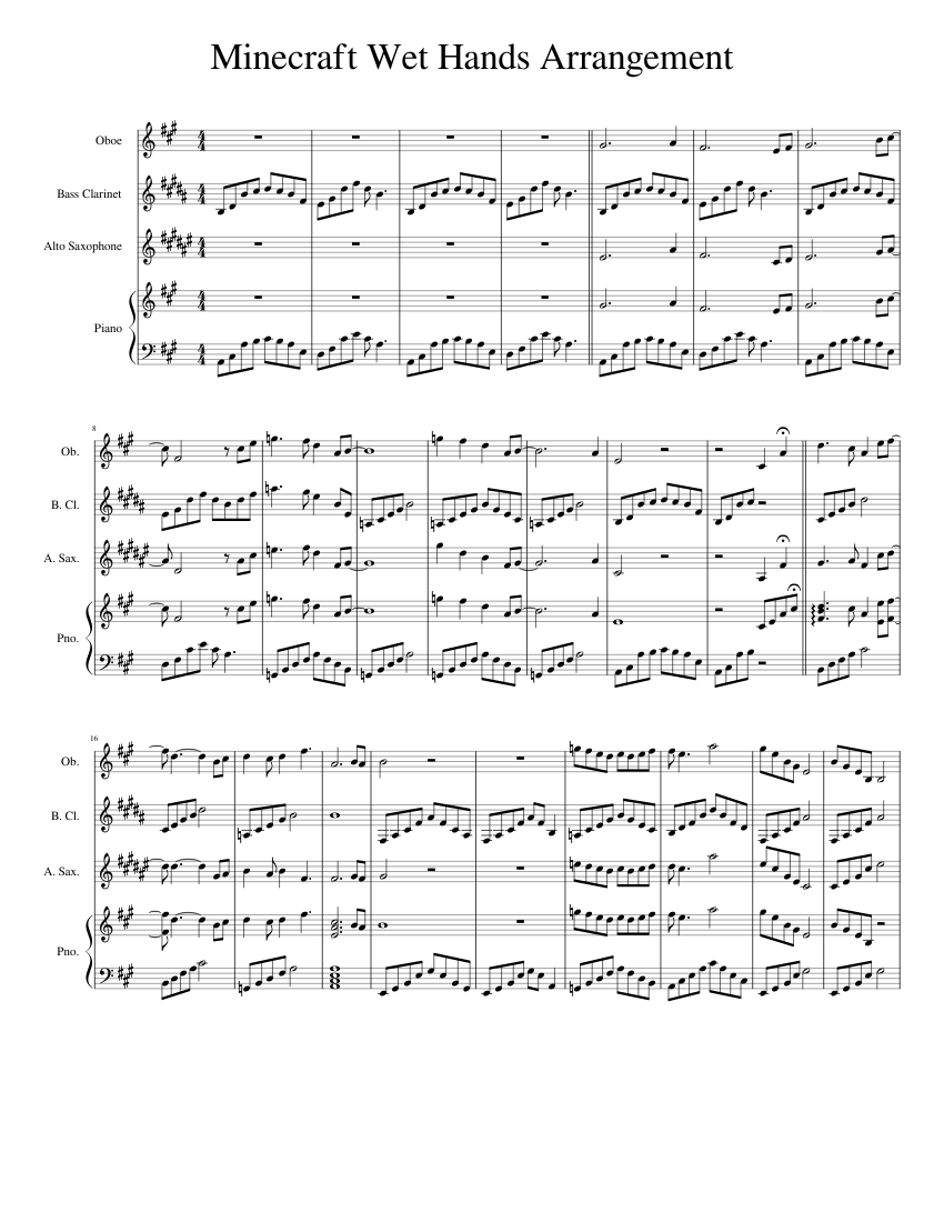 Minecraft: Wet Hands Arrangement for Oboe, Bass Clarinet, Alto Sax ...