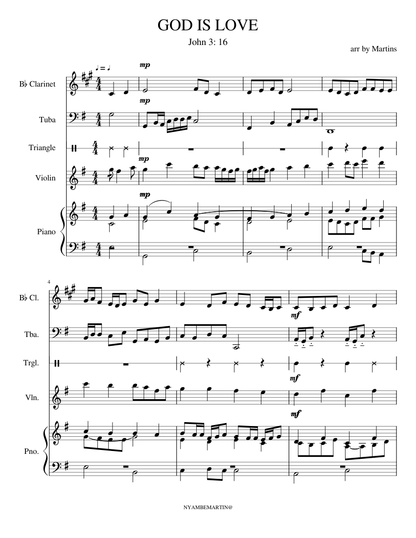 GOD IS LOVE Sheet music for Piano, Tuba, Clarinet in b-flat, Violin ...