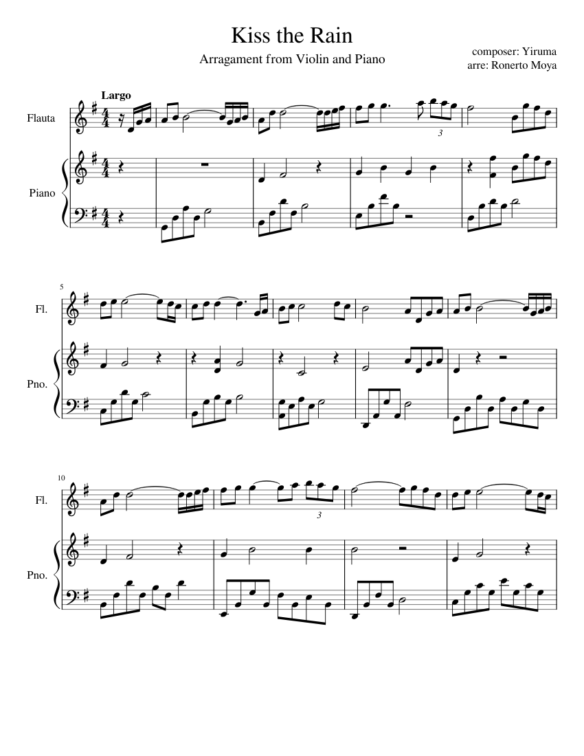 Kiss the Rain – Yiruma Sheet music for Piano, Flute (Mixed Duet ...