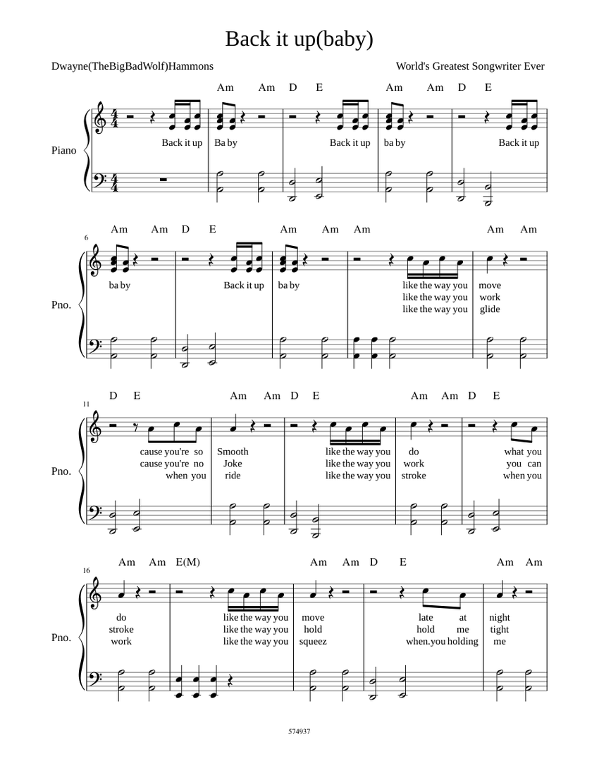 Back it up baby Sheet music for Piano (Solo) | Musescore.com